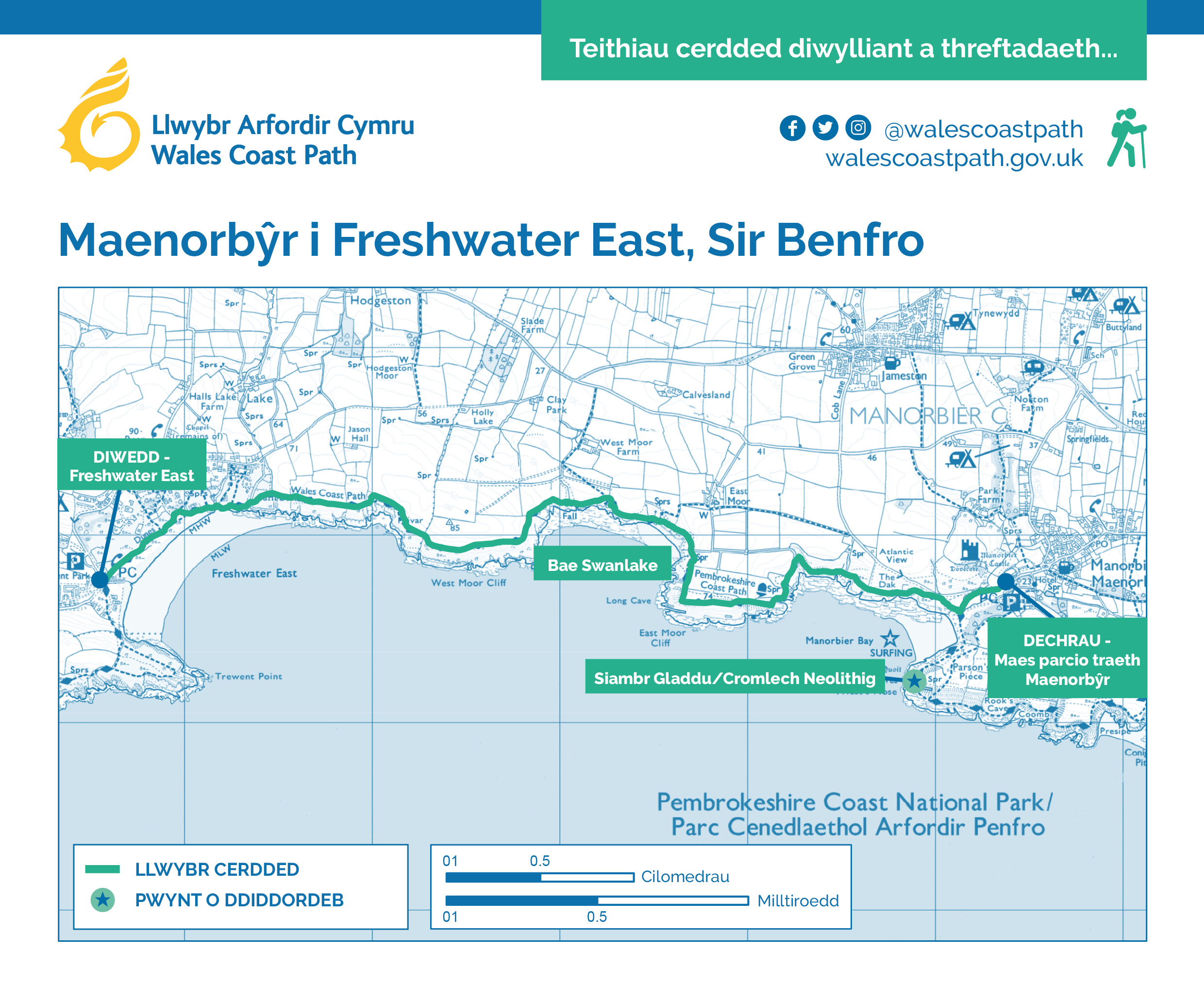 Llwybr Arfordir Cymru / Manorbier i Freshwater East, Sir Benfro
